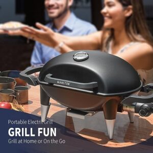 VANSTON Outdoor Electric Barbecue Grill & Smoker, Black - Great Small Spaces such as Patios, Balconies, and Decks, 1500W Portable and Convenient Camping Countertop Grill with Built-In Thermometer