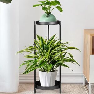 Extra Wide 12"Plant Stand,Extra High 31.5" Tall 2 Tiers Plant Stand, Plant Stand Indoor Outdoor,Metal Heavy Duty Potted Holder Rack,Flower Pot Corner Display Rustproof Iron Shelf for Home Garden Office -Black