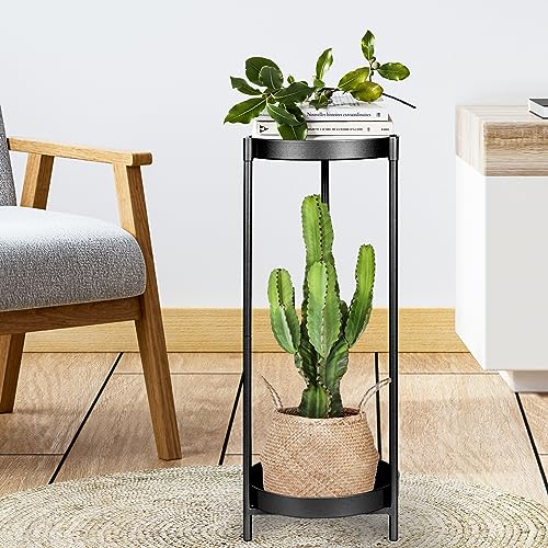 Extra Wide 12"Plant Stand,Extra High 31.5" Tall 2 Tiers Plant Stand, Plant Stand Indoor Outdoor,Metal Heavy Duty Potted Holder Rack,Flower Pot Corner Display Rustproof Iron Shelf for Home Garden Office -Black