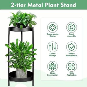 Extra Wide 12"Plant Stand,Extra High 31.5" Tall 2 Tiers Plant Stand, Plant Stand Indoor Outdoor,Metal Heavy Duty Potted Holder Rack,Flower Pot Corner Display Rustproof Iron Shelf for Home Garden Office -Black