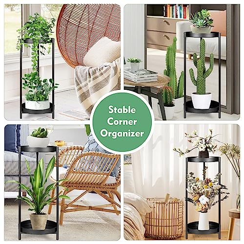 Extra Wide 12"Plant Stand,Extra High 31.5" Tall 2 Tiers Plant Stand, Plant Stand Indoor Outdoor,Metal Heavy Duty Potted Holder Rack,Flower Pot Corner Display Rustproof Iron Shelf for Home Garden Office -Black