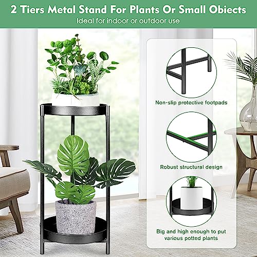 Extra Wide 12"Plant Stand,Extra High 31.5" Tall 2 Tiers Plant Stand, Plant Stand Indoor Outdoor,Metal Heavy Duty Potted Holder Rack,Flower Pot Corner Display Rustproof Iron Shelf for Home Garden Office -Black