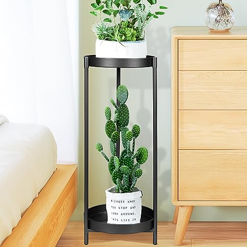 Extra Wide 12"Plant Stand,Extra High 31.5" Tall 2 Tiers Plant Stand, Plant Stand Indoor Outdoor,Metal Heavy Duty Potted Holder Rack,Flower Pot Corner Display Rustproof Iron Shelf for Home Garden Office -Black