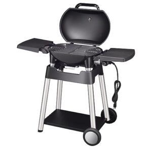 vanston outdoor electric barbecue grill & smoker with removable stand, cart style, black, 1500w portable and convenient camping grill for party, patio, garden, backyard, balcony, built-in thermometer