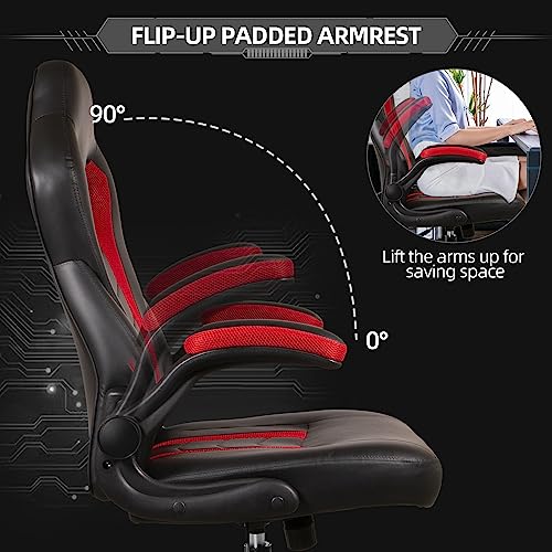 Ollega Video Game Chairs, Black Gamer Chairs for Adults, Computer Gaming Chairs for Teens, Racing Style Ergonomic Office Chair flip-up Arms and Lumbar Support, PU Leather Computer Chair 330 lbs