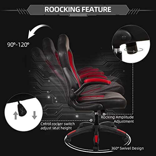 Ollega Video Game Chairs, Black Gamer Chairs for Adults, Computer Gaming Chairs for Teens, Racing Style Ergonomic Office Chair flip-up Arms and Lumbar Support, PU Leather Computer Chair 330 lbs