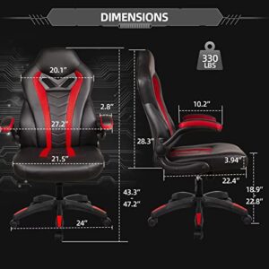 Ollega Video Game Chairs, Black Gamer Chairs for Adults, Computer Gaming Chairs for Teens, Racing Style Ergonomic Office Chair flip-up Arms and Lumbar Support, PU Leather Computer Chair 330 lbs