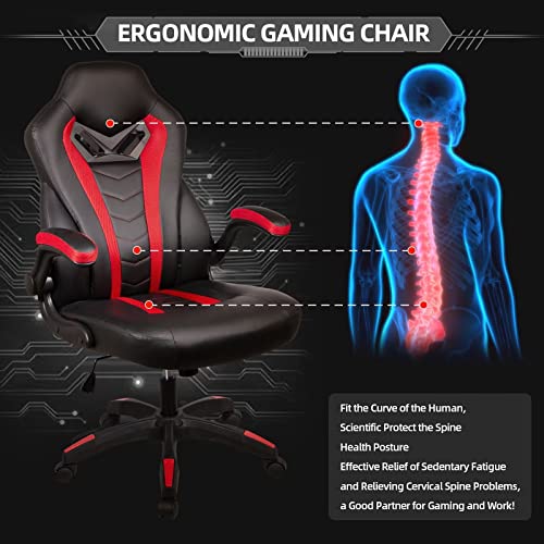 Ollega Video Game Chairs, Black Gamer Chairs for Adults, Computer Gaming Chairs for Teens, Racing Style Ergonomic Office Chair flip-up Arms and Lumbar Support, PU Leather Computer Chair 330 lbs