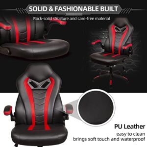 Ollega Video Game Chairs, Black Gamer Chairs for Adults, Computer Gaming Chairs for Teens, Racing Style Ergonomic Office Chair flip-up Arms and Lumbar Support, PU Leather Computer Chair 330 lbs