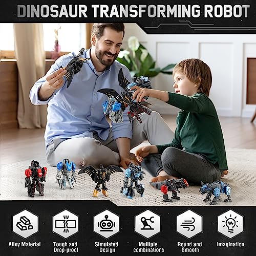 JONEG Transforming Robot Dinosaur Toys - Dinosaur Toys, 4-in-1 STEM Toy Dinosaur Transform to Robot Toys, 11 Shapes Transforming Toys for Kids, Birthday Gifts for Boys Girls Age 5 6 7 8 9 10 Year Old