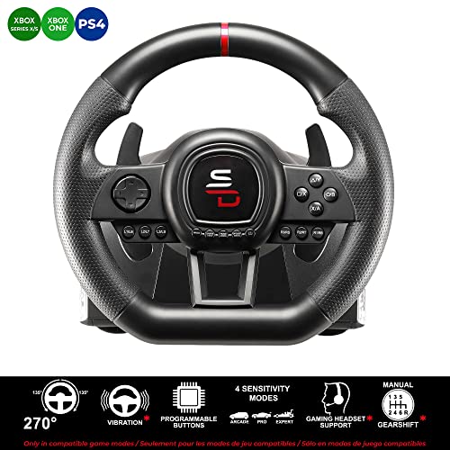 SUBSONIC Superdrive - GS650-X steering wheel with manual shifter, 3 pedals, and paddle shifters for Xbox Serie X/S, PS4, Xbox One (programmable for all games)