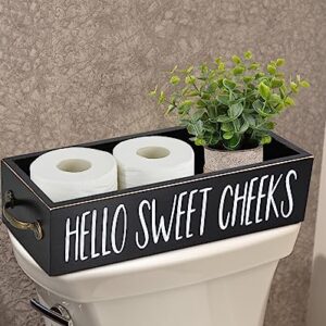 Bathroom Decor Box 2 Sides Funny Toilet Paper Holder Wood Tank Box Over Toilet Paper Storage Basket with Metal Handle Rustic Bathroom Paper Organizer Box with Funny Sign Farmhouse Home Decor Box