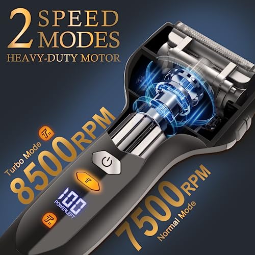 Ufree Electric Razor for Men, Waterproof 5-Blade Foil Shaver, 2 Speeds Electric Shavers for Men Face Shaving Machines with Pop-up Beard Trimmer, Gifts for Men, Rechargeable, Wet & Dry Shave