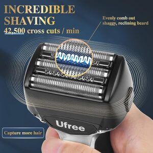 Ufree Electric Razor for Men, Waterproof 5-Blade Foil Shaver, 2 Speeds Electric Shavers for Men Face Shaving Machines with Pop-up Beard Trimmer, Gifts for Men, Rechargeable, Wet & Dry Shave