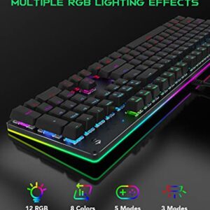 Black Shark Mechanical Gaming Keyboard Full 104-Keys All Metal Panel, LED RGB Backlit USB Wired Keyboard with Green Switch, Quiet Click Sound Mechanical Keyboard for Windows,Desktop,Computer,PC