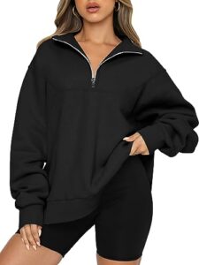 caracilia women oversized sweatshirt quarter zipper fleece pullover hoodies half zip y2k clothes collar sweater long sleeve trendy fall top cute gym clothes for women c113a7-heise-m black