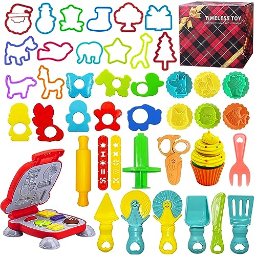 Dough Tools Set for Kids - 42PCS Playdough Toys Accessories with Stamps Cutter Scissor Rolling Pin and Storage Box, Party Favors Set for Age 2-8