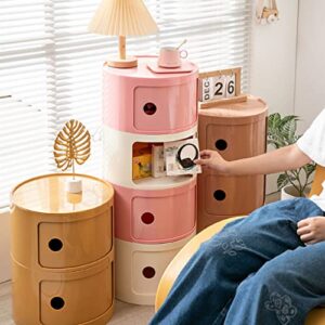 Round Bedside Table 2/3/4 Tier Plastic Nightstand Storage Unit Chest W/Drawers & Sliding Door Nordic Modern Bedside Cabinet for Bedroom