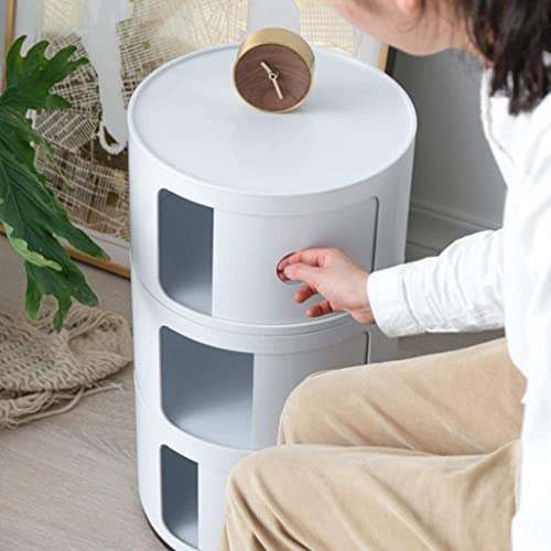 Round Bedside Table 2/3/4 Tier Plastic Nightstand Storage Unit Chest W/Drawers & Sliding Door Nordic Modern Bedside Cabinet for Bedroom