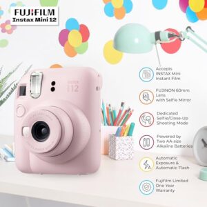 Fujifilm Instax Mini 12 Instant Film Camera (Blossom Pink) + Fuji Instax Mini Instant Film – 40 Sheets + Instant Camera Gift Bundle, compact