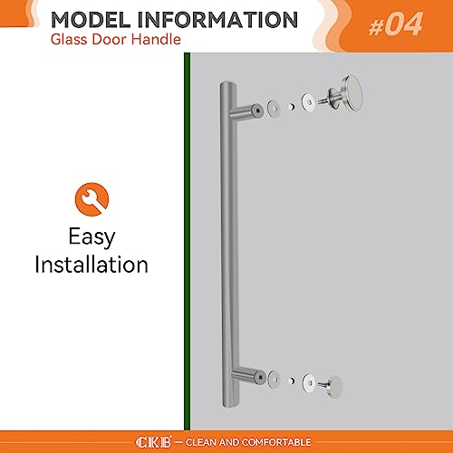 CKB 15 3/4" Glass Door Handle, Glass Door Pull Handle Compatible with 1/4" to 1/2" Glass Thickness, Brushed Nickel with 304 Stainless Steel