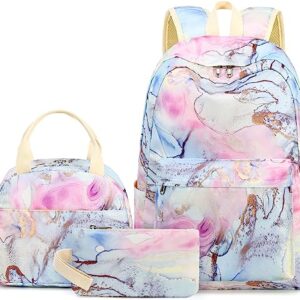 LOIDOU Backpack for Teen Girls Bookbags School Backpack with Lunch Box and Pencil Case 3 in 1 School Bags Set