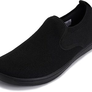 WHITIN Wide Toe Box Barefoot Sneakers for Men Slip on Fashion Canvas Minimalist Shoes Zero Drop Sole Size 9.5 Width 10W Casual Walking All Black 43