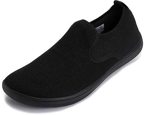 WHITIN Wide Toe Box Barefoot Sneakers for Men Slip on Fashion Canvas Minimalist Shoes Zero Drop Sole Size 9.5 Width 10W Casual Walking All Black 43