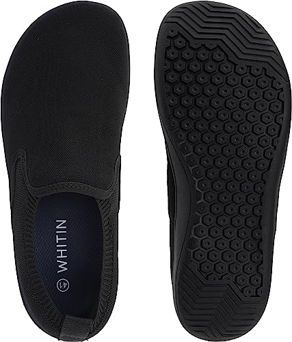 WHITIN Wide Toe Box Barefoot Sneakers for Men Slip on Fashion Canvas Minimalist Shoes Zero Drop Sole Size 9.5 Width 10W Casual Walking All Black 43