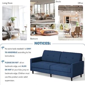 Lesofair 77” Linen Fabric Sofa Bed with Adjustable Backrests, Convertible Loveseat Sofa, Modern Sleeper Couch with Wooden Legs for Living Room, Bedroom, Blue