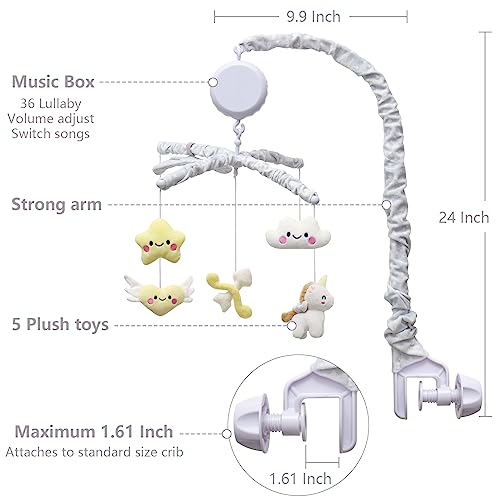 SHIDEER Baby Mobile for Crib, Baby Crib Mobile with Mirror, Nursery Mobiles with 3 Modes Musical Box, Volume & Songs Control,36 Lullabies,Hanging Rotating Crib Toys for Boys Girls (Cute Heart Theme)