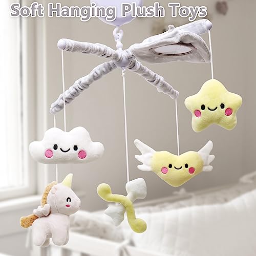 SHIDEER Baby Mobile for Crib, Baby Crib Mobile with Mirror, Nursery Mobiles with 3 Modes Musical Box, Volume & Songs Control,36 Lullabies,Hanging Rotating Crib Toys for Boys Girls (Cute Heart Theme)