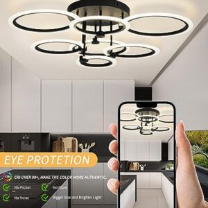 SEABLE Modern LED Ceiling Light 7 Rings Dimmable Ceiling Light Fixtures with Remote Black Close to Ceiling Light 31.8" 130W 3000K-6500K Flush Mount Ceiling Lamp for Living Room,Bedroom,Kitchen