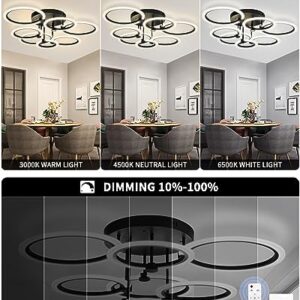 SEABLE Modern LED Ceiling Light 7 Rings Dimmable Ceiling Light Fixtures with Remote Black Close to Ceiling Light 31.8" 130W 3000K-6500K Flush Mount Ceiling Lamp for Living Room,Bedroom,Kitchen