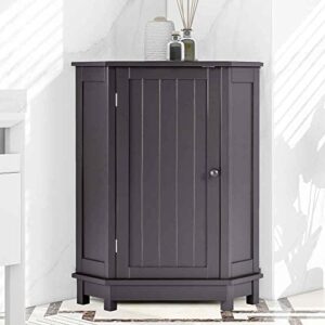 yone jx je home corner srotage cabinet, corner floor cabinet with door and adjustable shelves, bathroom triangle cabinets furniture for bathroom, kitchen, bedroom, living room (black brown)