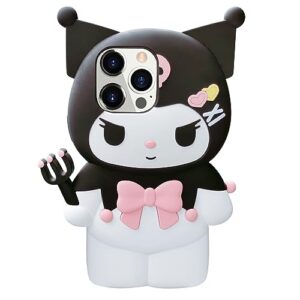 danzel compatible with iphone 14 pro case 6.1", cute kawaii cartoon 3d soft silicone anime funny cool weird ugly character full protective shockproof phone case cover for kids girl (black)