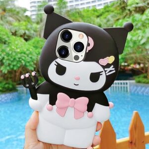 Danzel Compatible with iPhone 14 Pro Case 6.1", Cute Kawaii Cartoon 3D Soft Silicone Anime Funny Cool Weird Ugly Character Full Protective Shockproof Phone Case Cover for Kids Girl (Black)