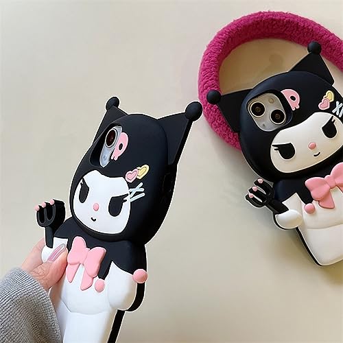 Danzel Compatible with iPhone 14 Pro Case 6.1", Cute Kawaii Cartoon 3D Soft Silicone Anime Funny Cool Weird Ugly Character Full Protective Shockproof Phone Case Cover for Kids Girl (Black)