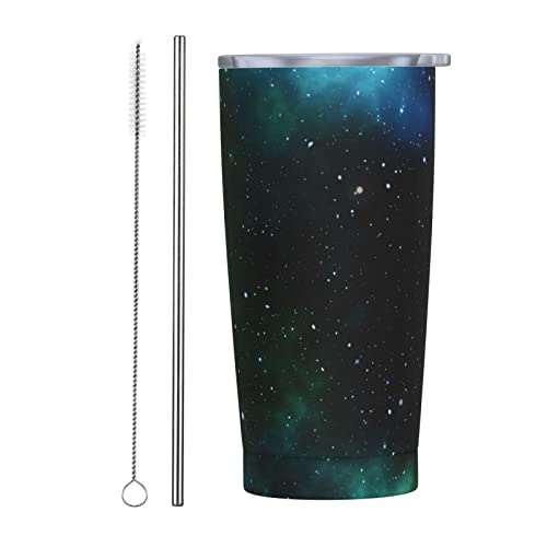 QQLADY 20oz Travel Coffee Mug Galaxy Green Insulated Tumbler with Lid And Straws Reusable Stainless Steel Water Bottle Travel Coffee Cups Tumbler For Women Men