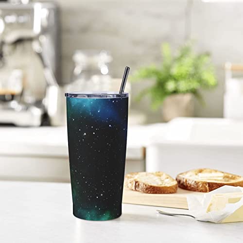 QQLADY 20oz Travel Coffee Mug Galaxy Green Insulated Tumbler with Lid And Straws Reusable Stainless Steel Water Bottle Travel Coffee Cups Tumbler For Women Men