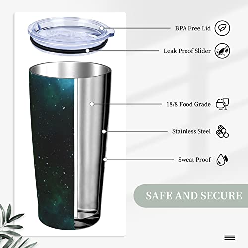 QQLADY 20oz Travel Coffee Mug Galaxy Green Insulated Tumbler with Lid And Straws Reusable Stainless Steel Water Bottle Travel Coffee Cups Tumbler For Women Men