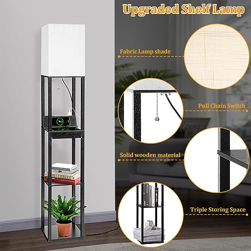 Dott Arts 【Upgraded】 Floor Lamp with Shelves,Shelf Floor Lamps for Living Room with Wireless Charger