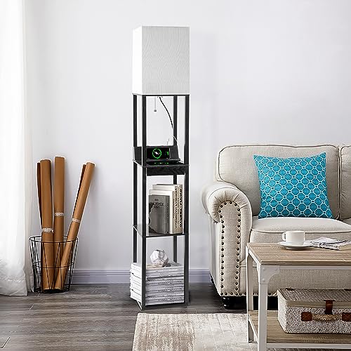 Dott Arts 【Upgraded】 Floor Lamp with Shelves,Shelf Floor Lamps for Living Room with Wireless Charger