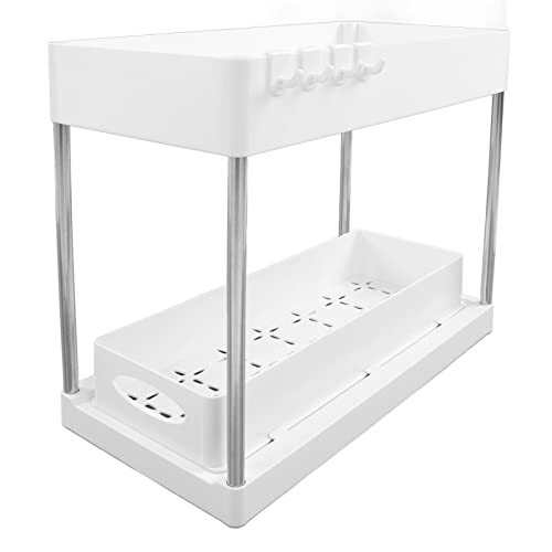 Under Sink Organizers, Large Capacity Slide Out Design Under the Sink Organizer, Easy Assembly Under Sink Storage, for Bathrooms, Kitchens, Closets(White)