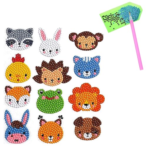 cobee 5D Diamond Painting Stickers, 12PCS Diamond Art Mosaic Stickers Animals Gem Diamond Art 5D DIY Diamond Painting Kits Digital Diamond Paint by Numbers Kits for Children Adult Beginners(Style-B)