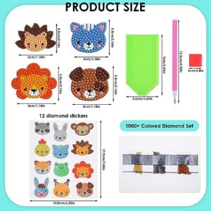 cobee 5D Diamond Painting Stickers, 12PCS Diamond Art Mosaic Stickers Animals Gem Diamond Art 5D DIY Diamond Painting Kits Digital Diamond Paint by Numbers Kits for Children Adult Beginners(Style-B)