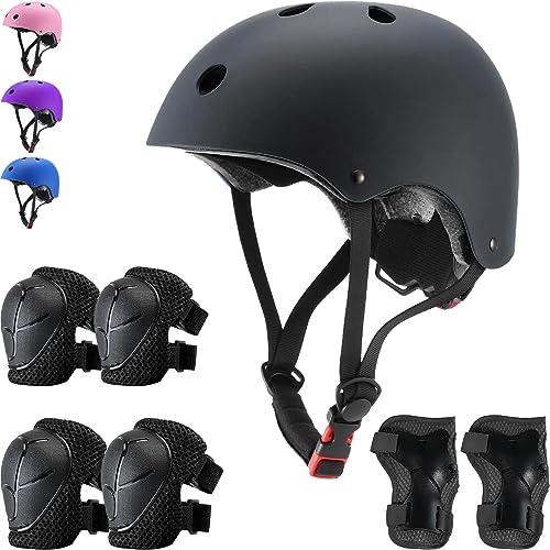 Kids Bike Helmet Set Adjustable Helmet for Children, Boys, Girls and Teenagers Aged 3-8 Years with Elbow Pads Knee Pads Wrist Pads Children's Helmet Protection Set for Bikes SkateboardsRollerskates