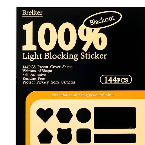 Breliter Light Blocking Stickers - 144PCS Light Blackout Covers with Tweezers for Electronics Light Dimming for Routers, Monitors and Electrical Appliances, Block 95%-100% of LED Lights (Blackout)