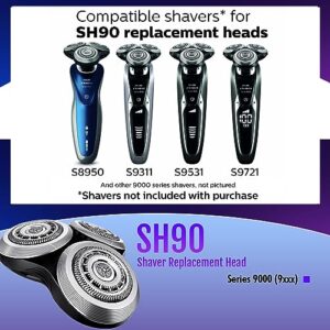 SH90 Replacement Heads for Philips Norelco Shaver Series 9000-SH90 Philips Norelco Shaver Heads, Norelco Shavers for Men 9000 Series, Philips Norelco Shaver 9000, Norelco Replacement Heads 9000 Series