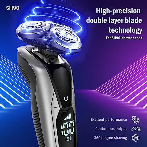 SH90 Replacement Heads for Philips Norelco Shaver Series 9000-SH90 Philips Norelco Shaver Heads, Norelco Shavers for Men 9000 Series, Philips Norelco Shaver 9000, Norelco Replacement Heads 9000 Series